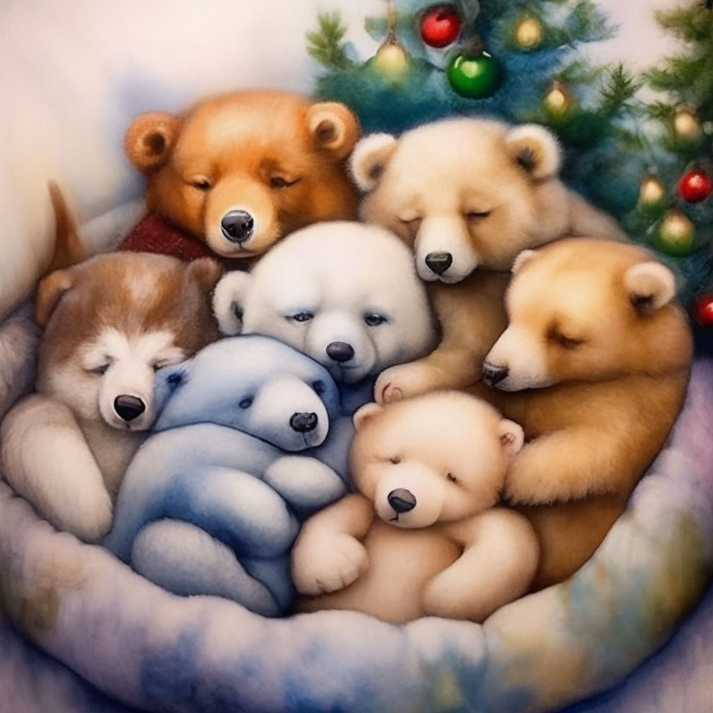 "The sleepiest morning of December bears, bunnies, seals, puppies ...