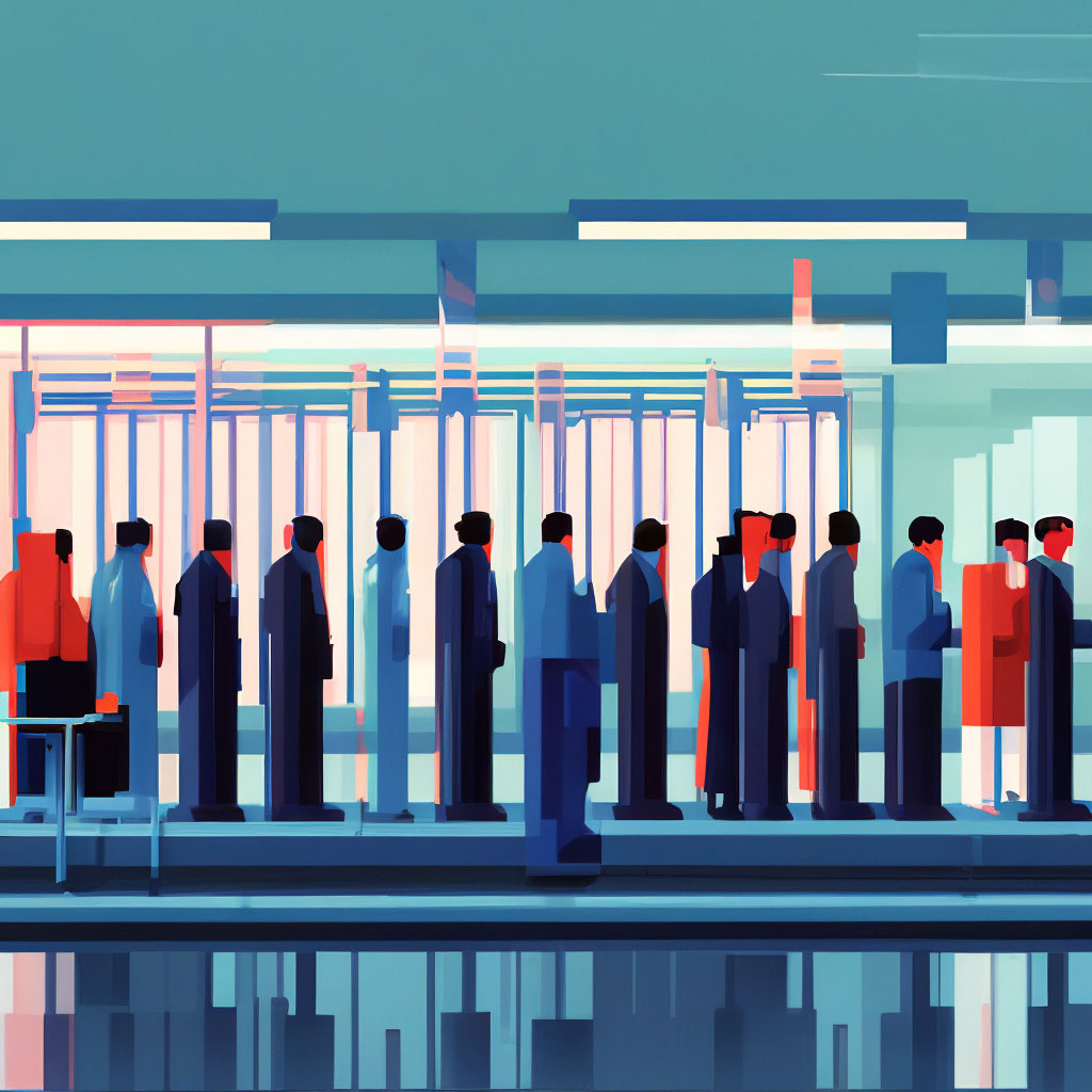 "Queue at the polyclinic, minimalism, 2d" — image created in Shedevrum