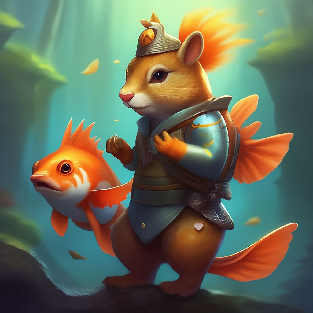 "Anthropomorphic, half fish, half squirrel" — image created in Shedevrum
