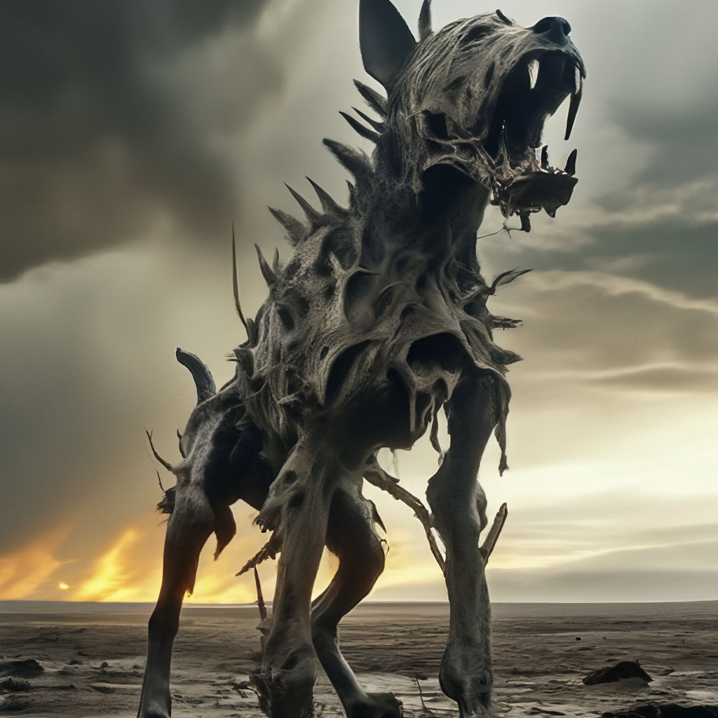 "Creepy mutant dog" — image created in Shedevrum