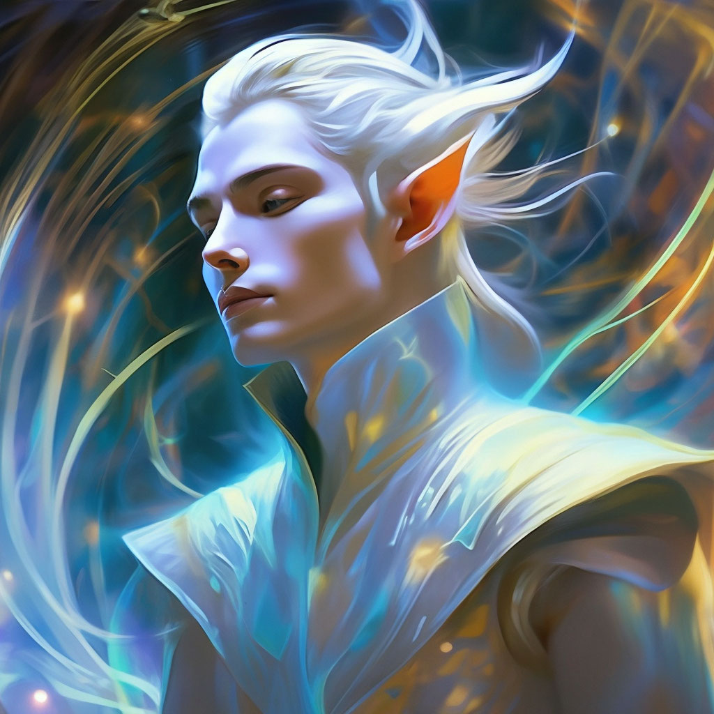 "A magical male Elf from the abstraction of a spectral galagram ...