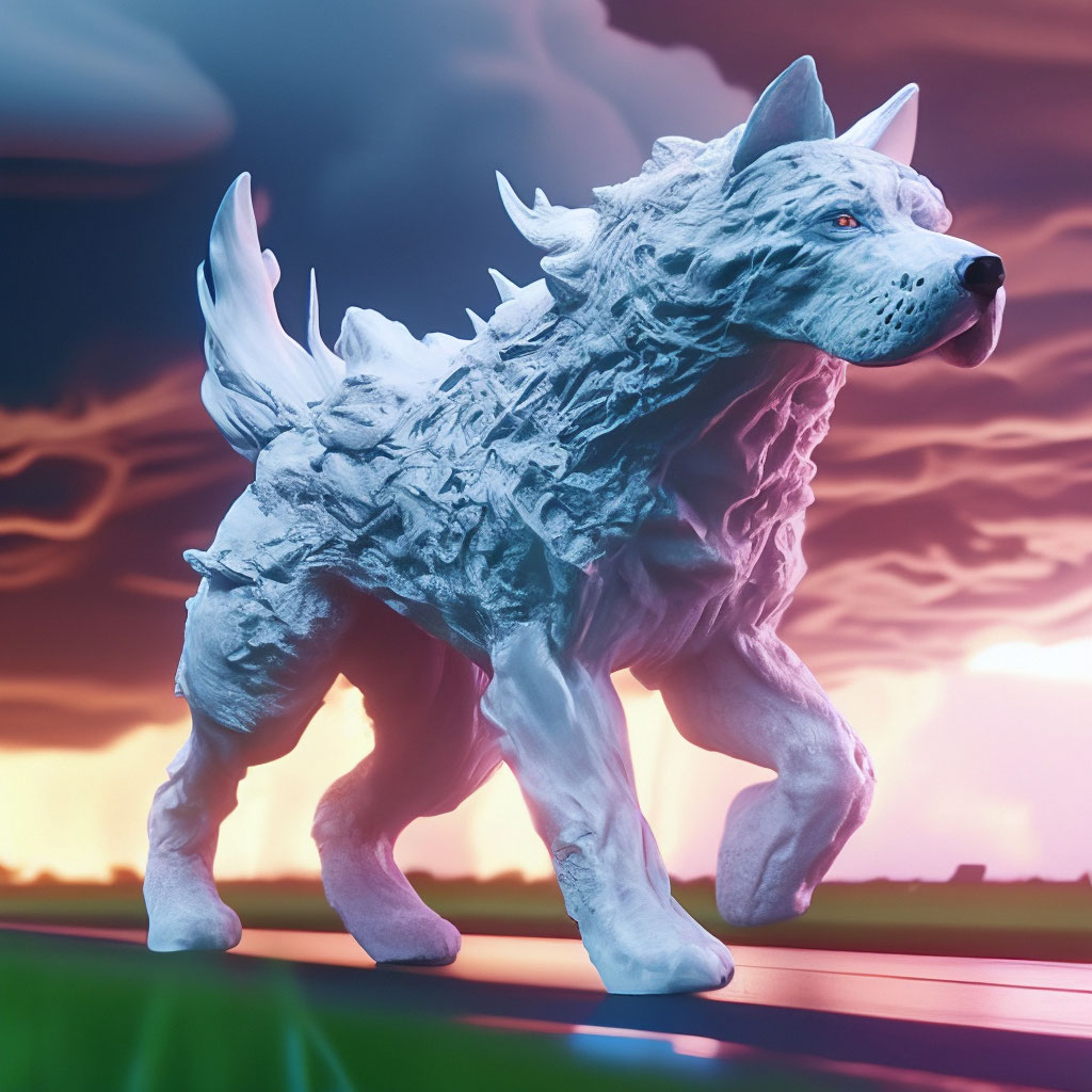 "🧊storm dog from white,thundercloud ,hyperdetalization, 3d rendering ...