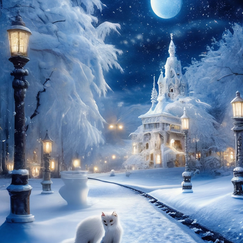 "Snowfall Winter landscape in light blue tones, delicate white velvety ...