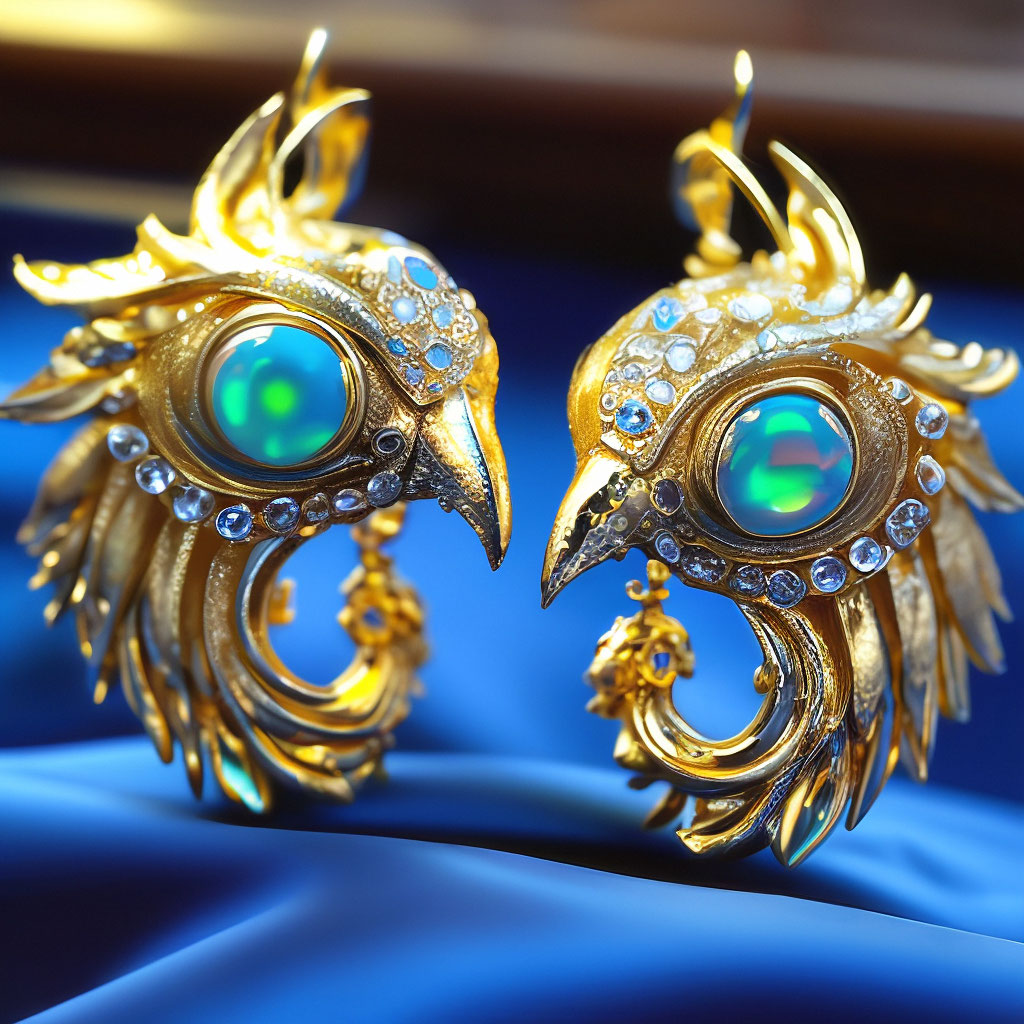 "Legendary Phoenix Eyes Earrings set, in the form of a bird's head with ...