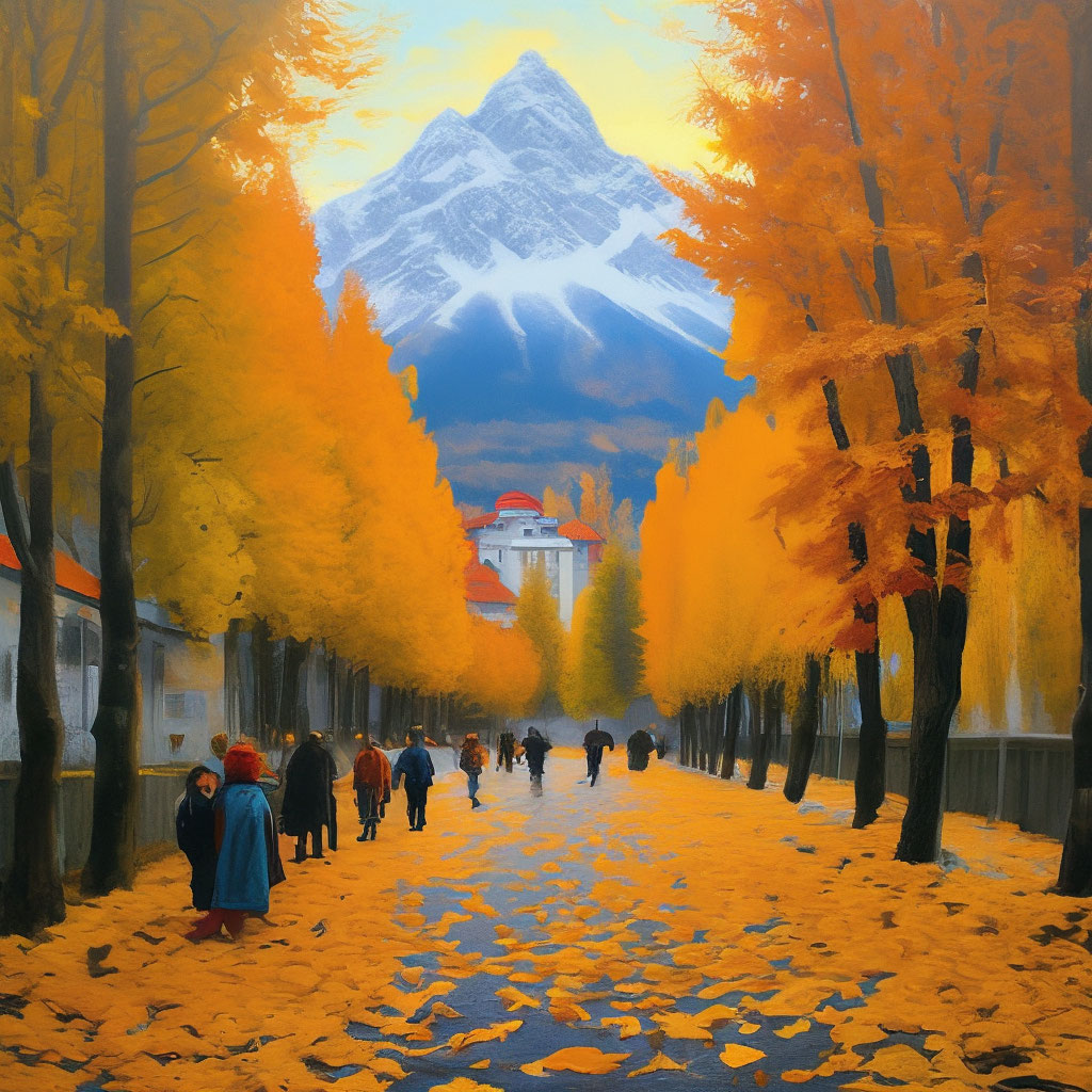 "Almaty, autumn leaf fall" — image created in Shedevrum