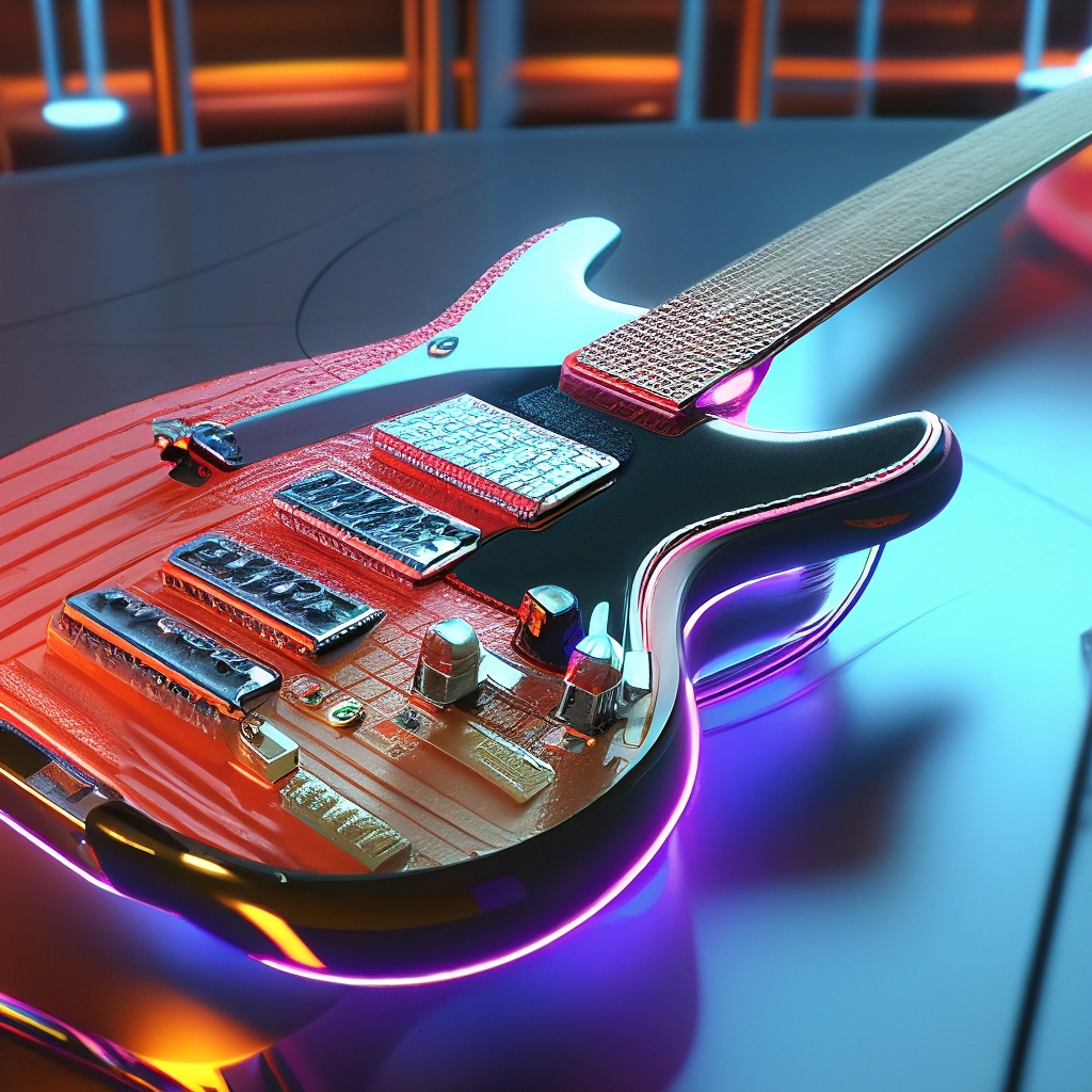 "Electric guitar from the future, 4k, high detail," — image created in ...