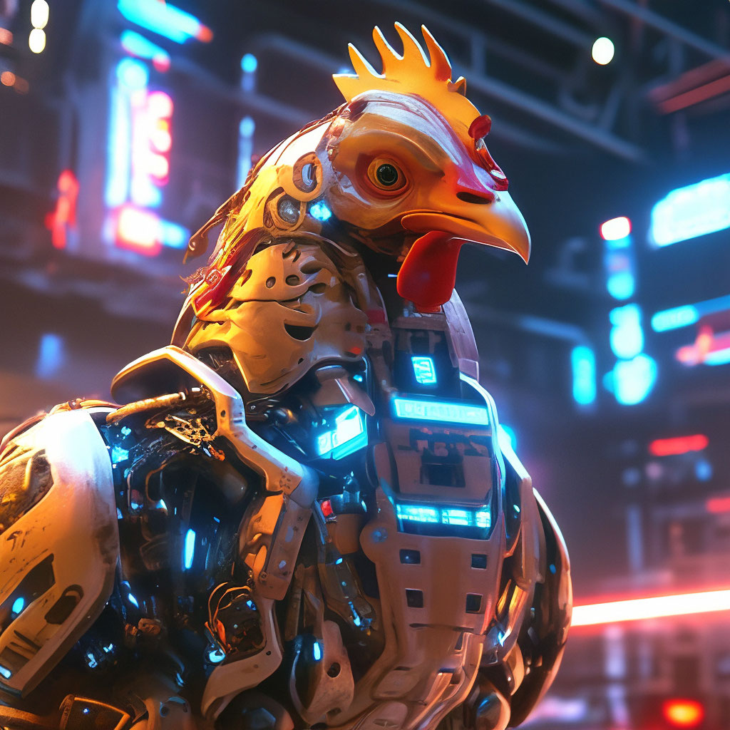 "Cybernetic chicken" — image created in Shedevrum