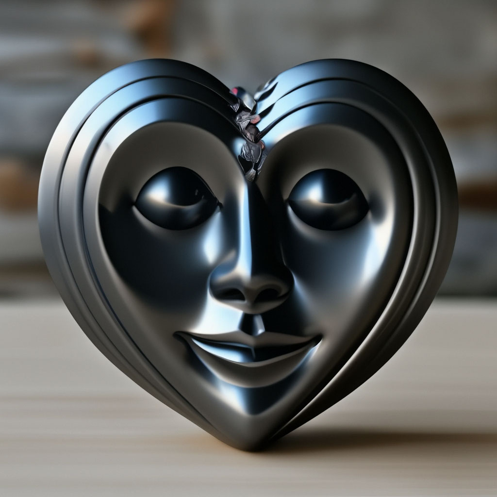 "Op Art beautiful graphite face in a seashell smile,, black crystals ...