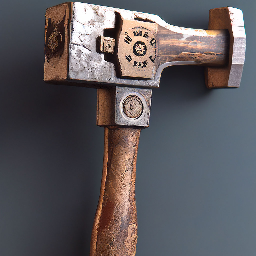"Detailed old hammer, scratches, dirt, paint on the handle, digital art ...