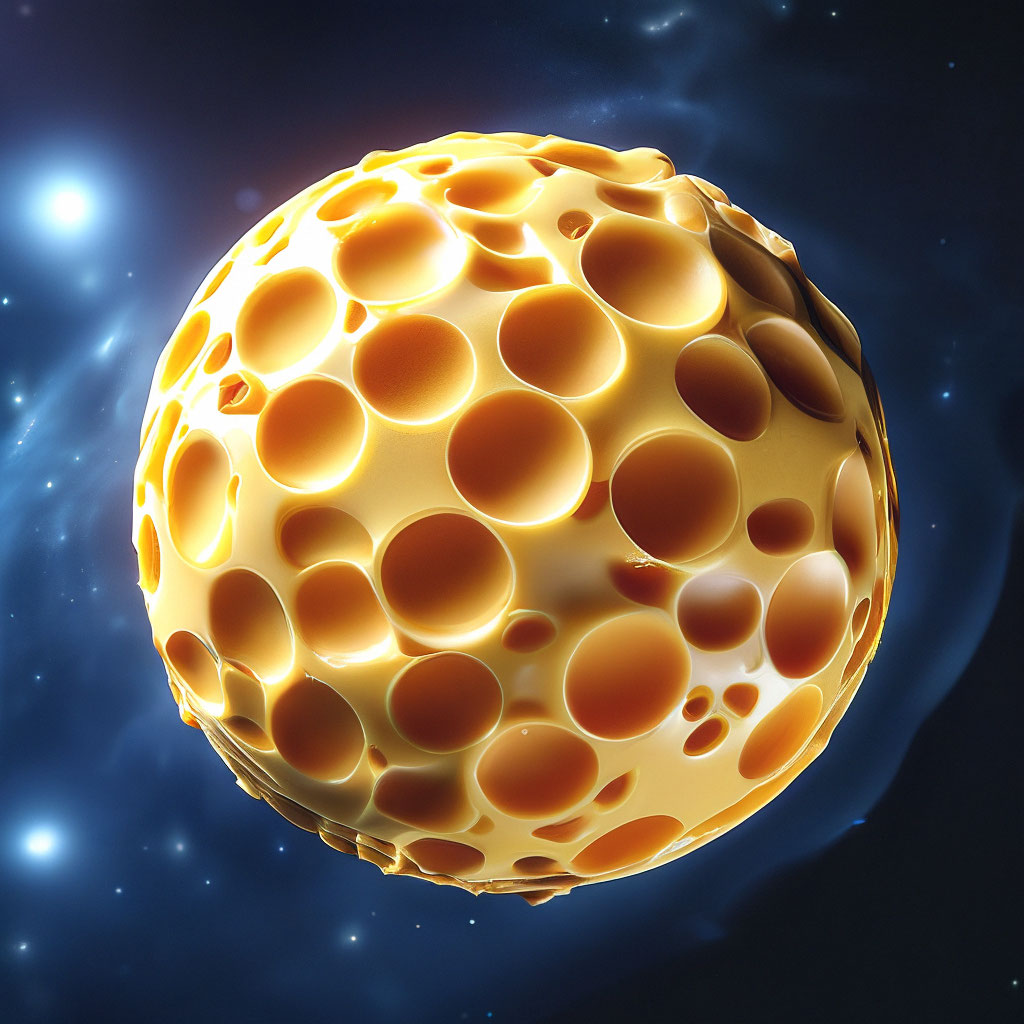 "Realistic cheese planet made of cheese in space, 3D, professional ...