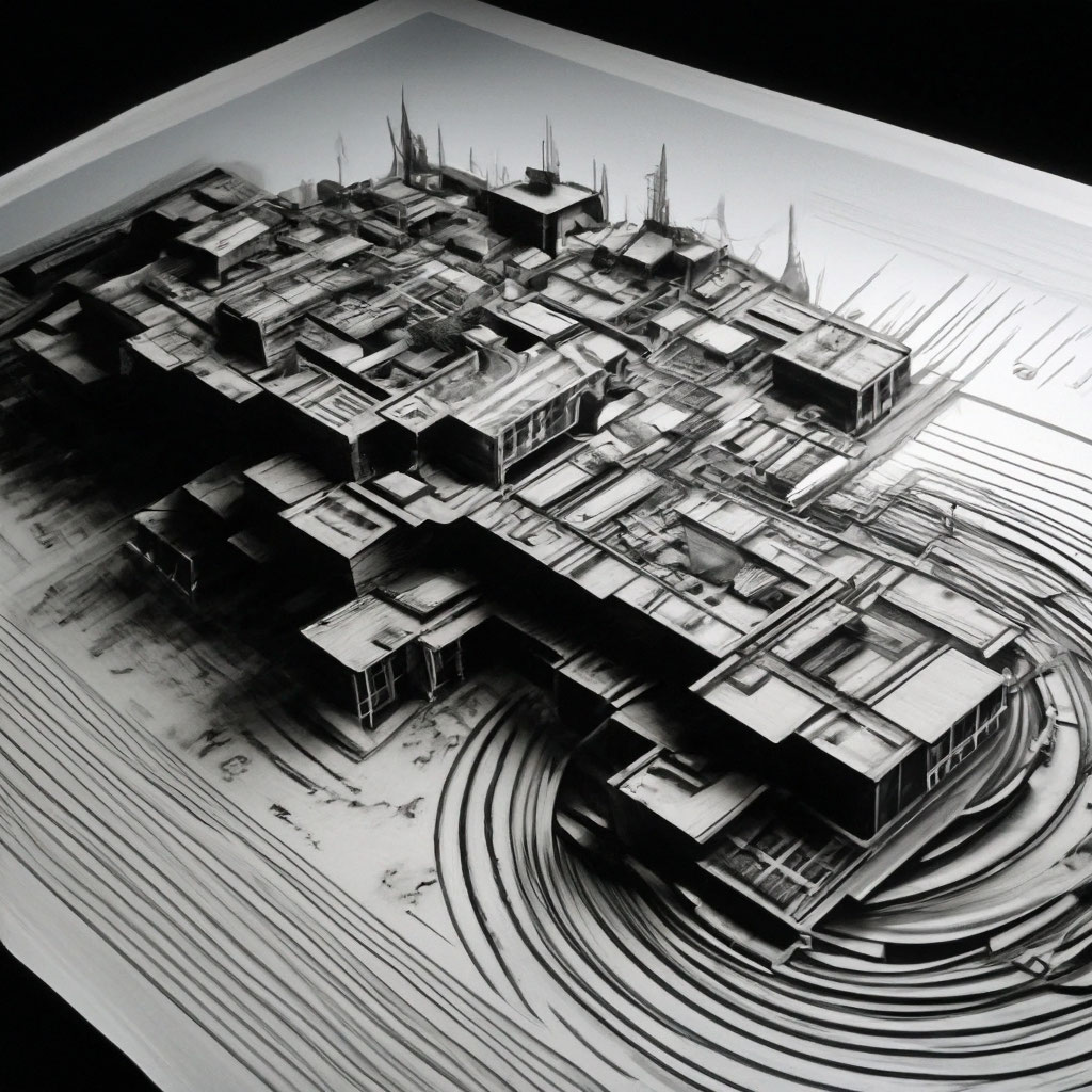 "Drawing on whatman, fine lines, ink, strictly top view, drawing ...