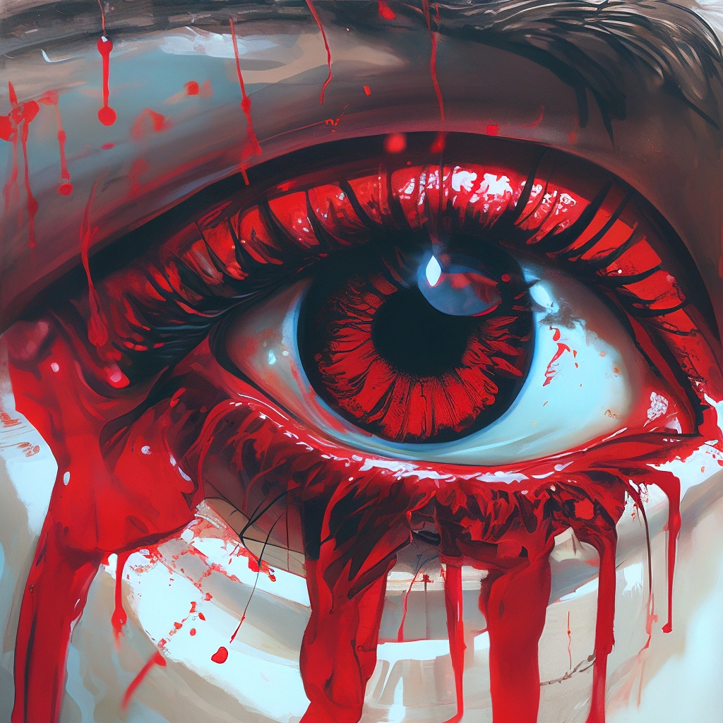 "Red tear-stained eyes" — image created in Shedevrum