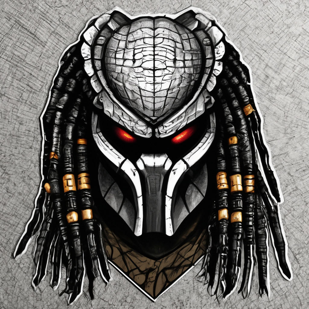"Sticker Predator, cartoon, high details, drawing, dreadlocks, mask ...