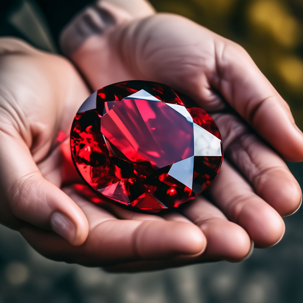 "A big beautiful ruby in the palms of your hands" — image created in ...