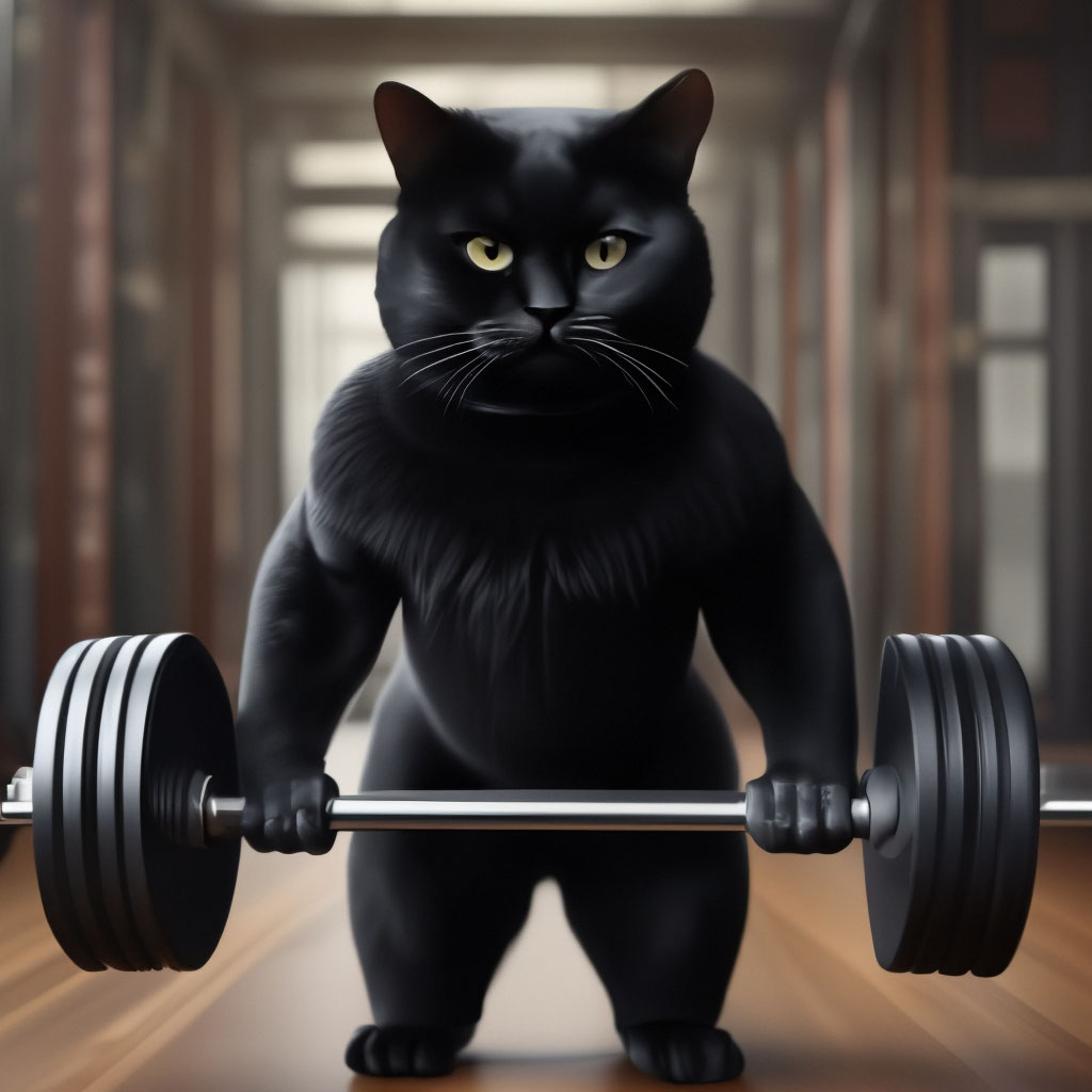 "Anthropomorphic british black cat weightlifter, realistic, 500k ...