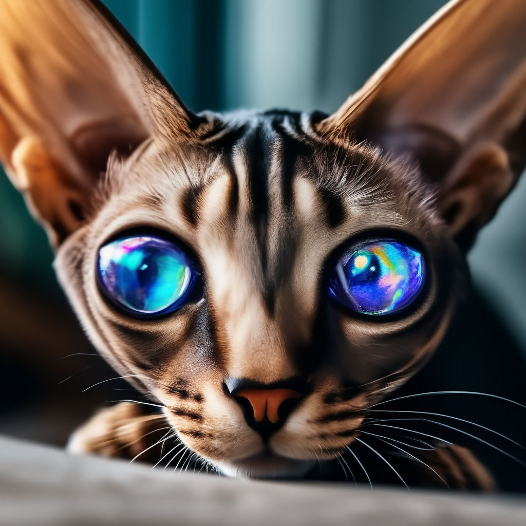 "A dragonfly insect sits on the black nose of an oriental cat, large ...