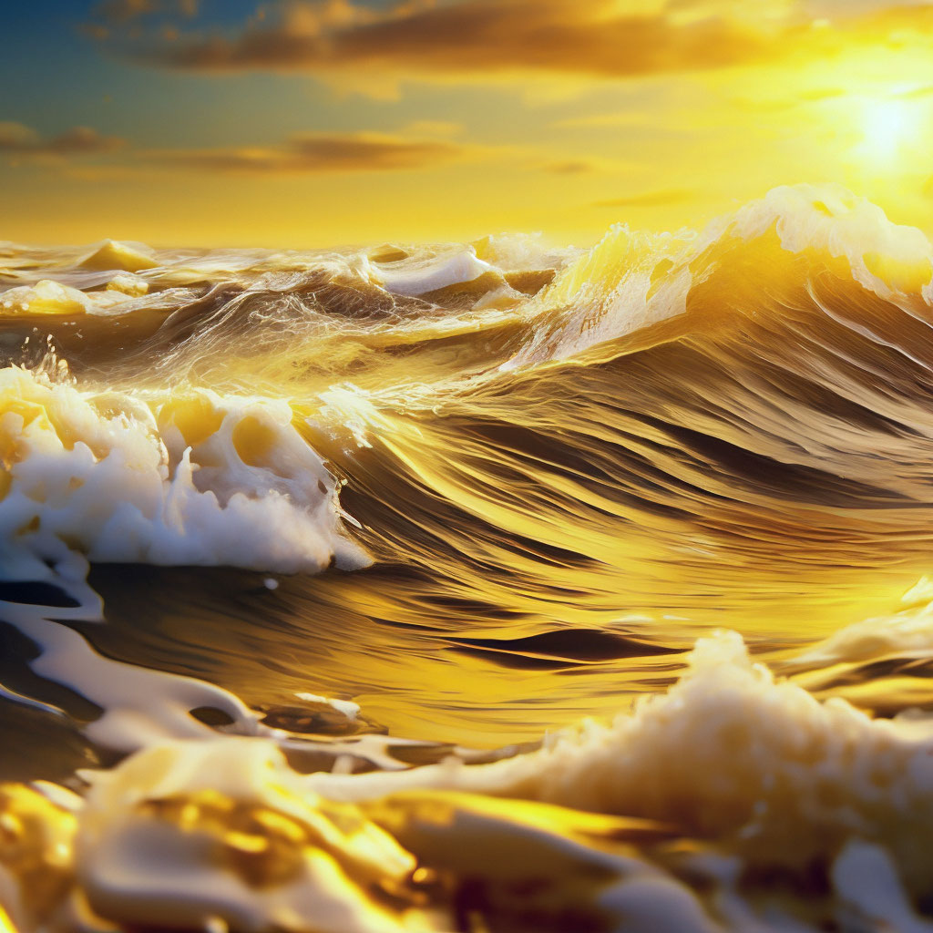 "Yellow sea of beer, beautiful, bright, foam waves" — image created in ...