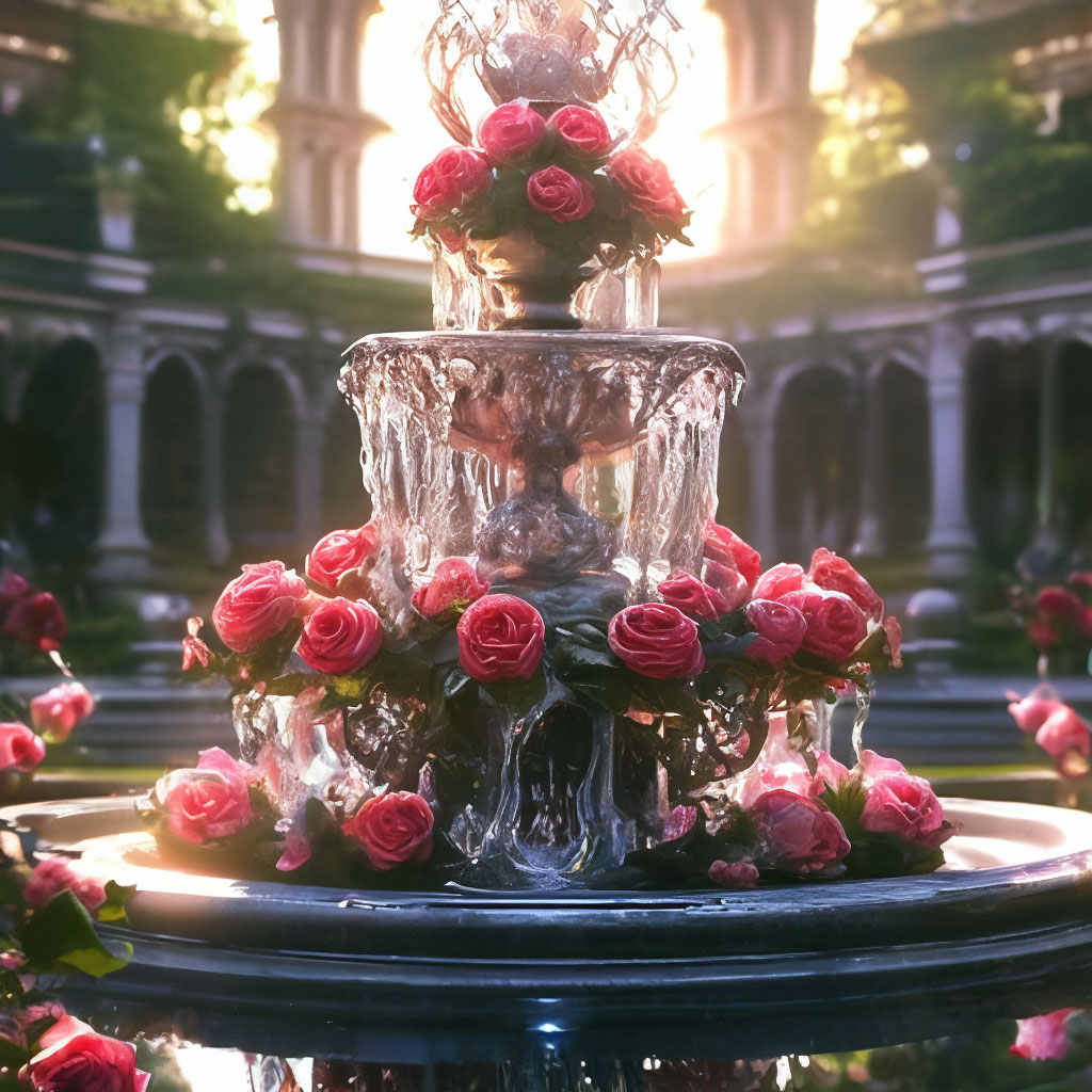 "💜🪻Neverland💜🪻 a coherent general shot of an elegant crystal fountain ...