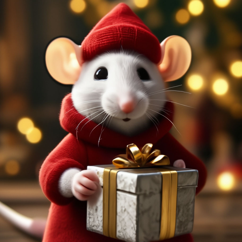 "Cute rat in a Santa Claus costume,magically,fabulously,with a gift in ...