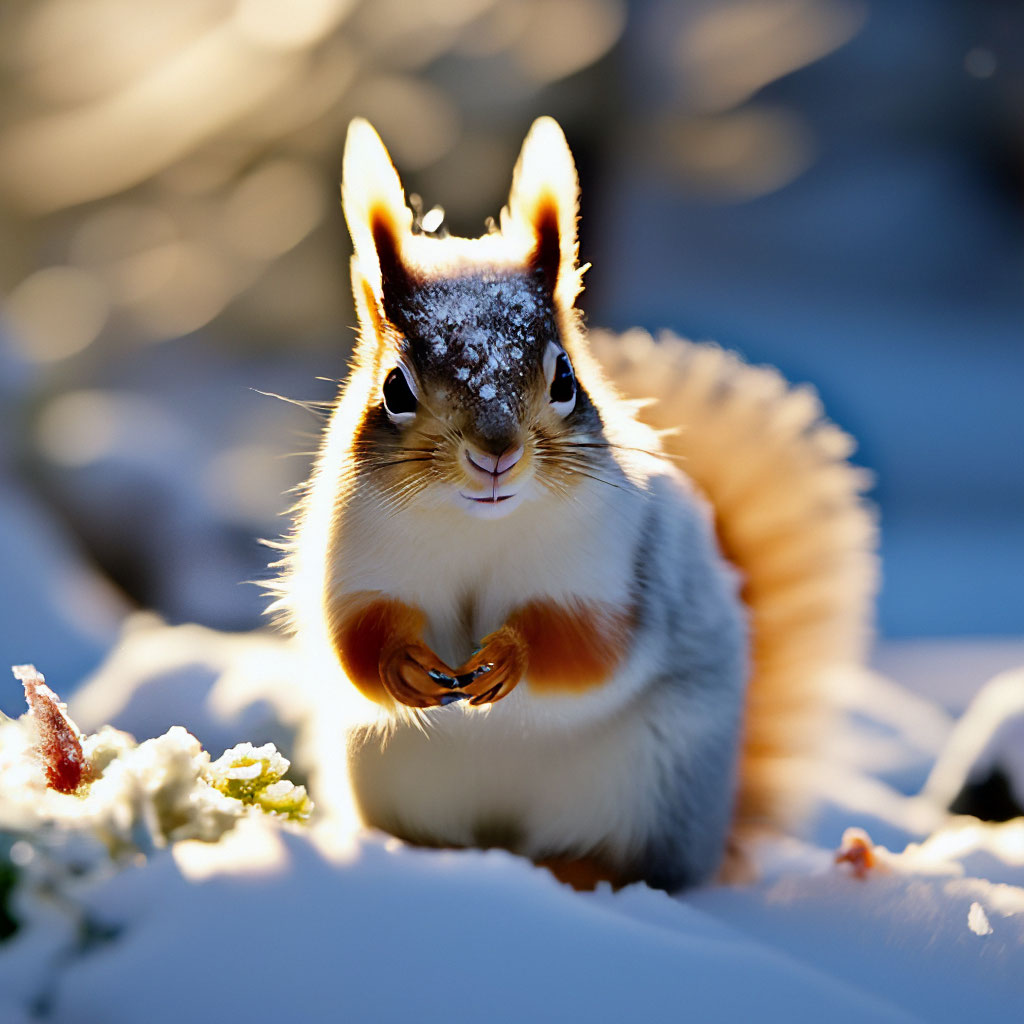 "Fluffy squirrel, snow, frost, frost, winter, sun rays" — image created ...