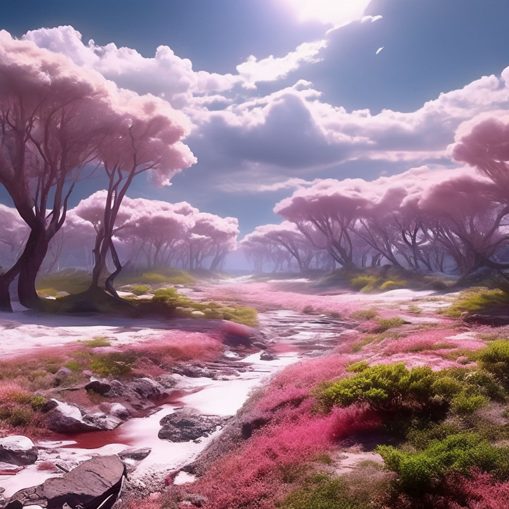 "Alien landscape,velvet clouds cover a wasteland overgrown with bushy ...