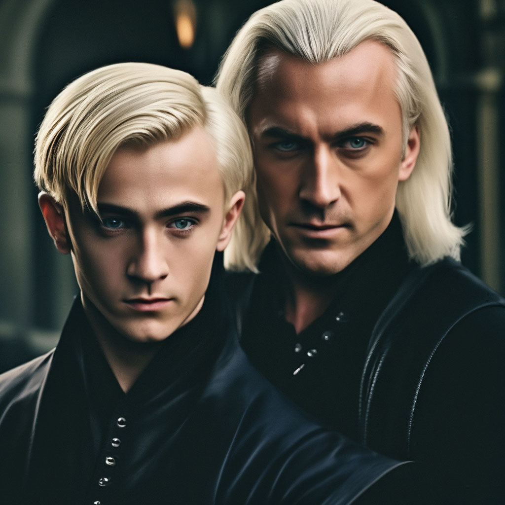 "Lucius Malfoy father and Draco Malfoy son" — image created in Shedevrum
