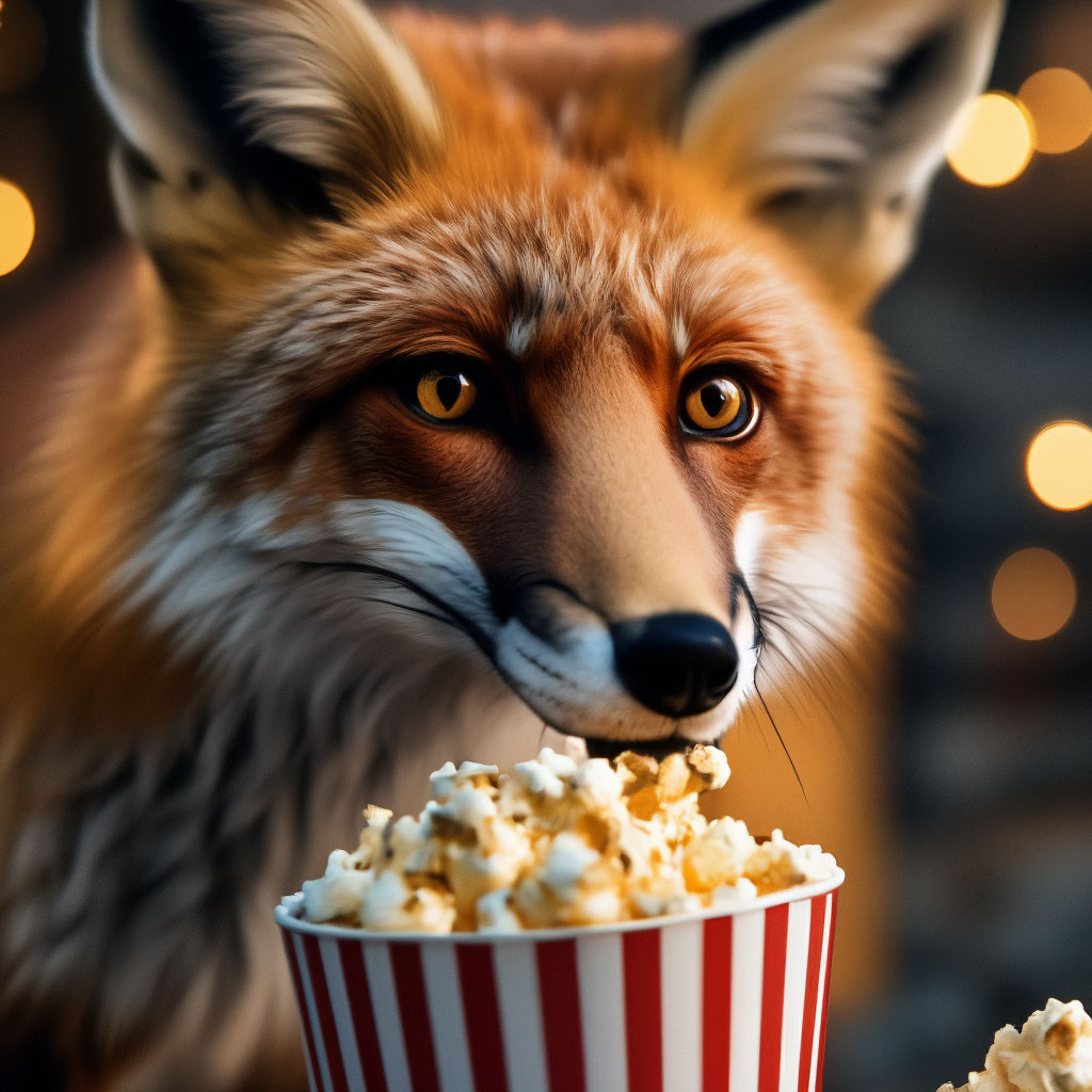"Fox eats popcorn and watches a movie, beautiful, aesthetically ...