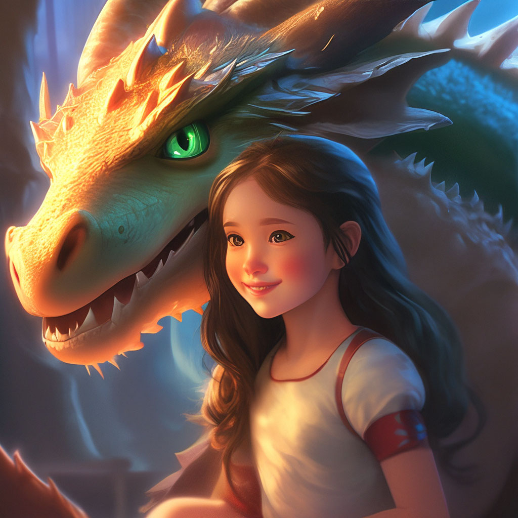 "The girl and the dragon" — image created in Shedevrum