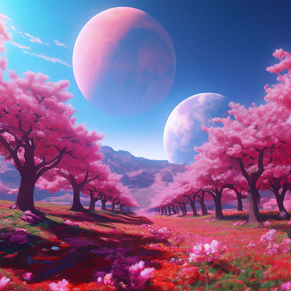 "Cherry orchard on Mars. Grotesque, surrealism, hyper realistic ...