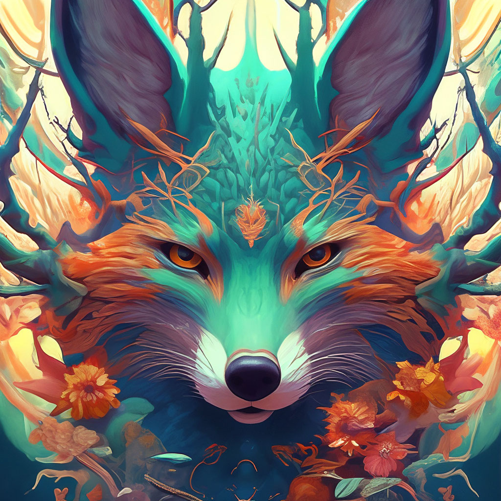 "Epic fox with horns, horror,epic, fabulous, exotic planet abstract art ...