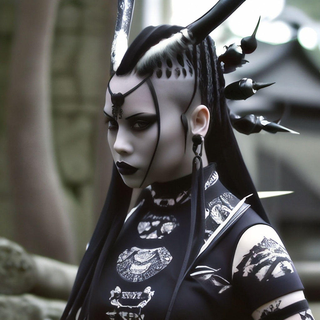 "Necrobiocitan, mohawk, ninja, demon oni, gothic" — image created in ...
