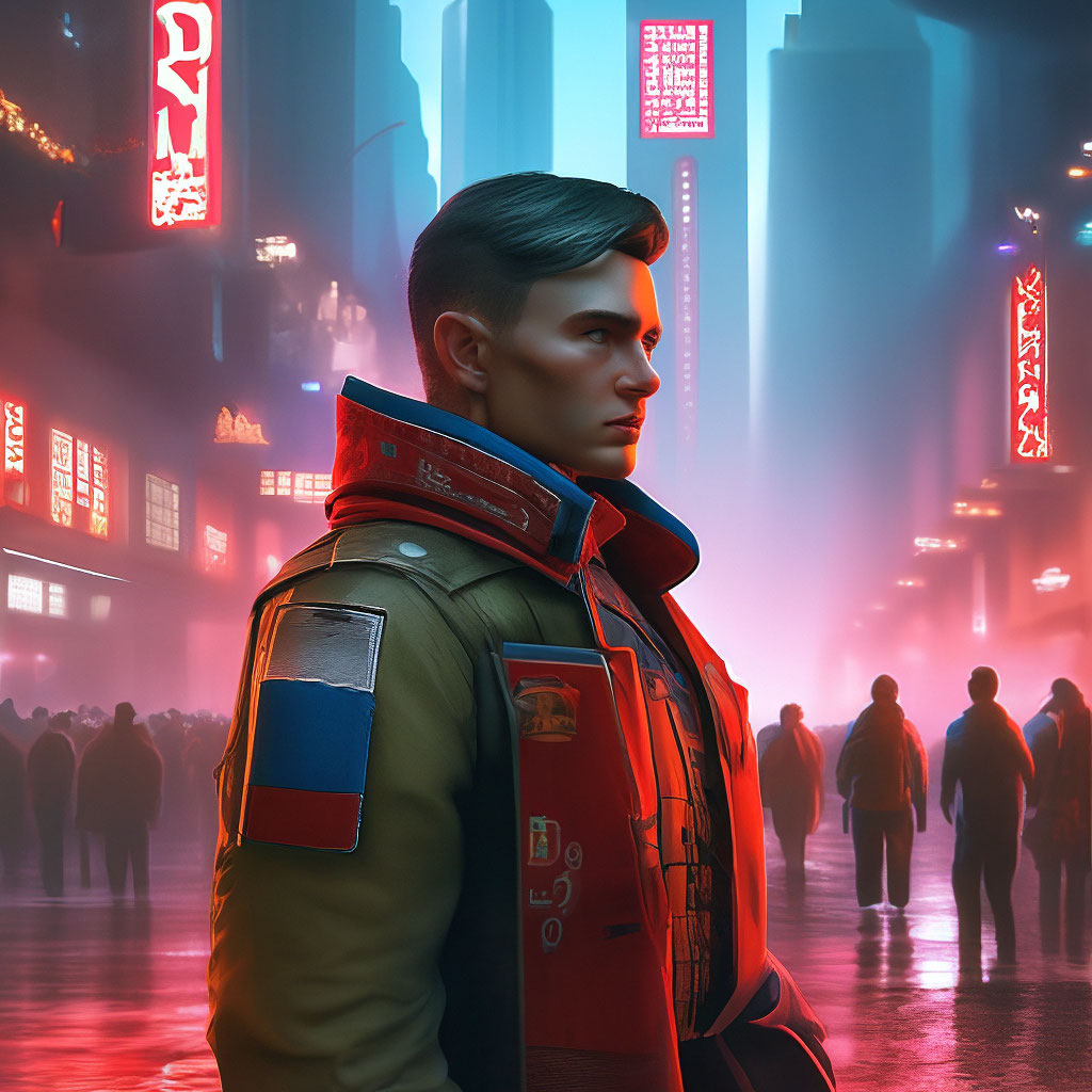 "A citizen of the USSR in the world of cyberpunk" — image created in ...
