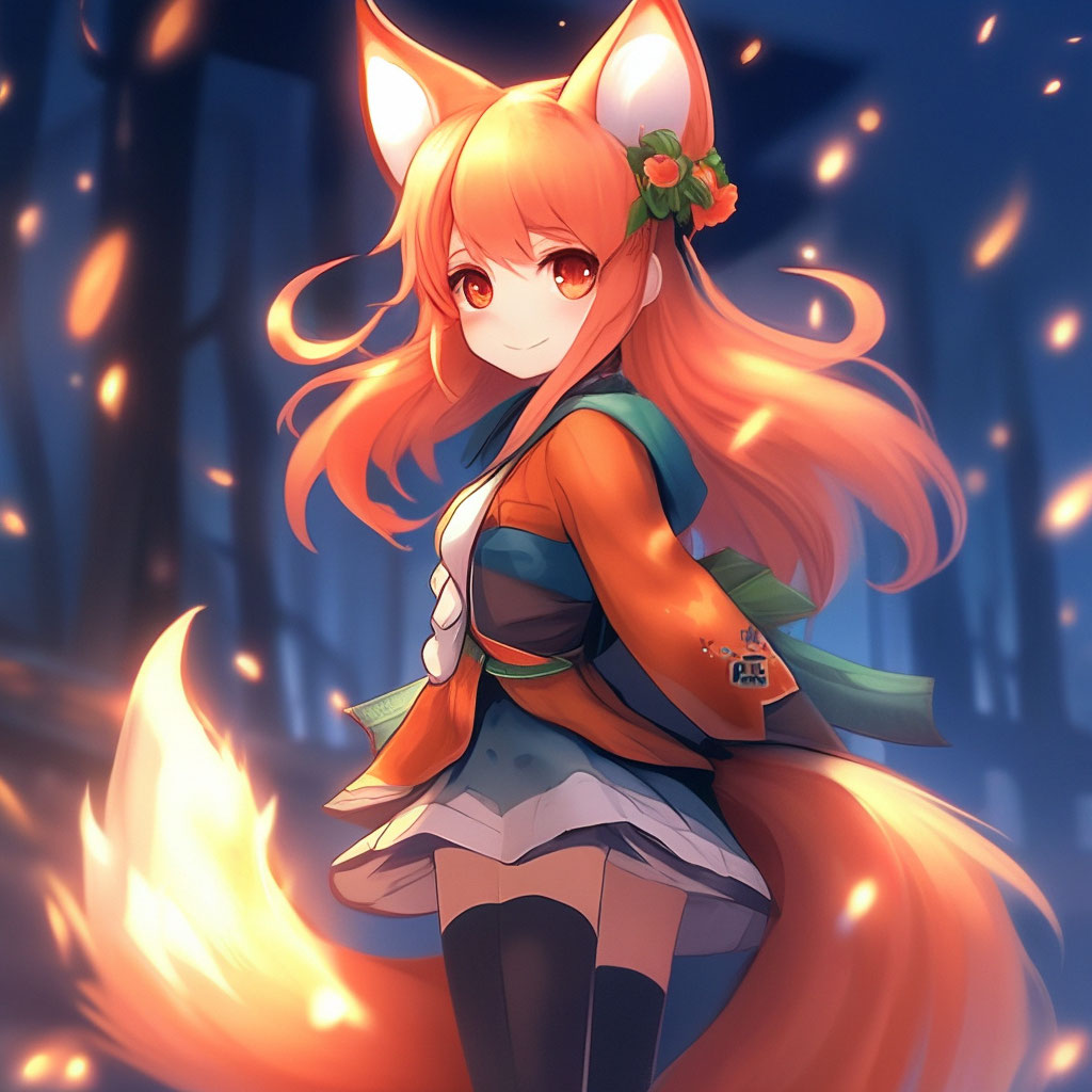 "Anime girl fox with a fox tail" — image created in Shedevrum