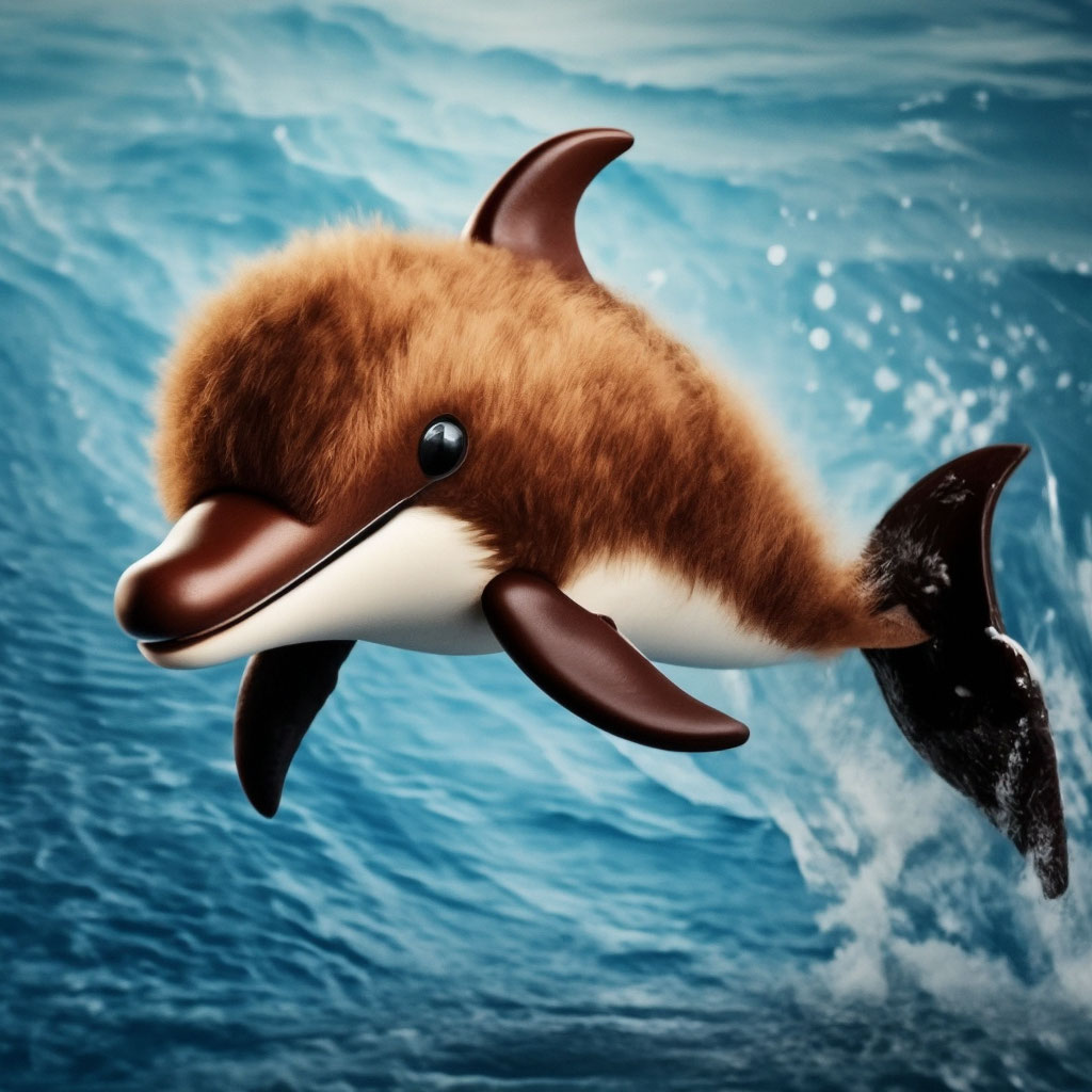 "Fluffy brown dolphin made of fur, cartoon, funny, high detail" — image ...