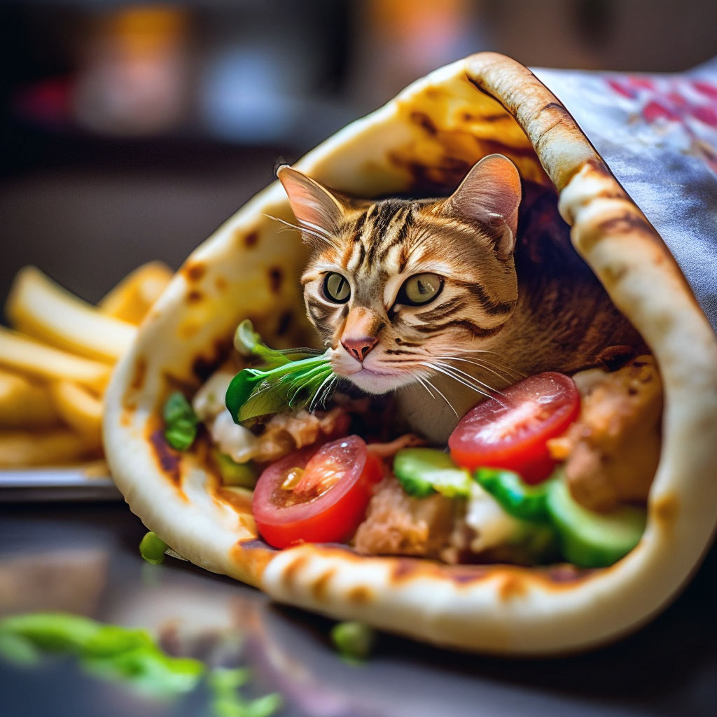 "The cat in the shawarma" — image created in Shedevrum