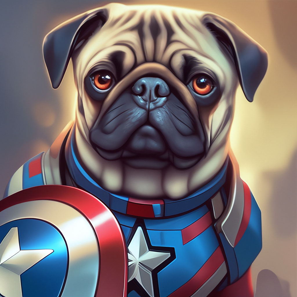 "Pug captain america" — image created in Shedevrum