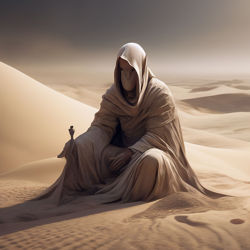"Hermit- the spirit of sand" — image created in Shedevrum