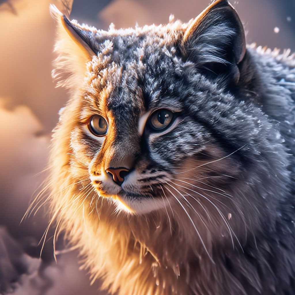 "Hyperrealism, Smoky cat-manul consists of clouds, steam, smoke, glow ...