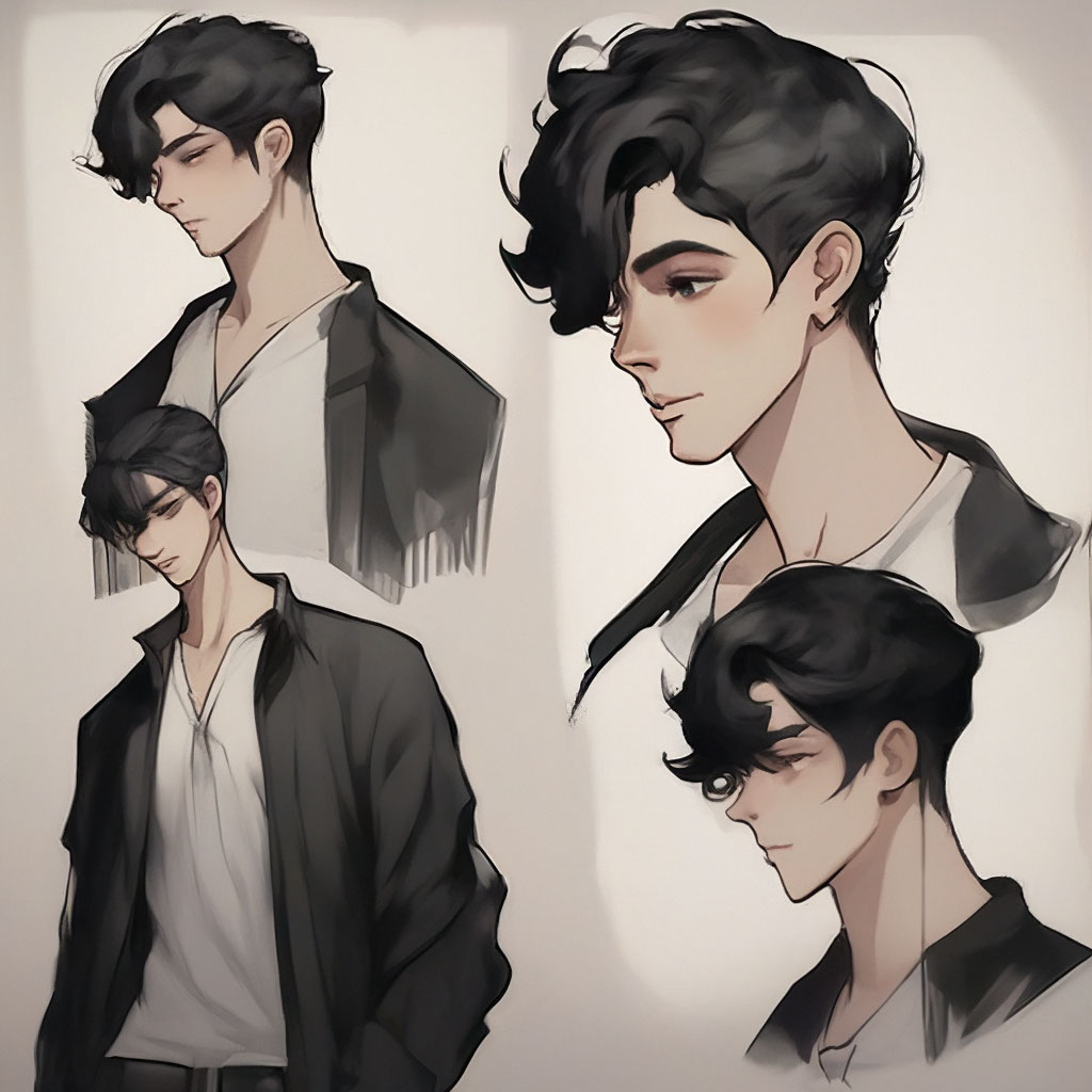 "Character reference, sketches of different poses and emotions: short ...
