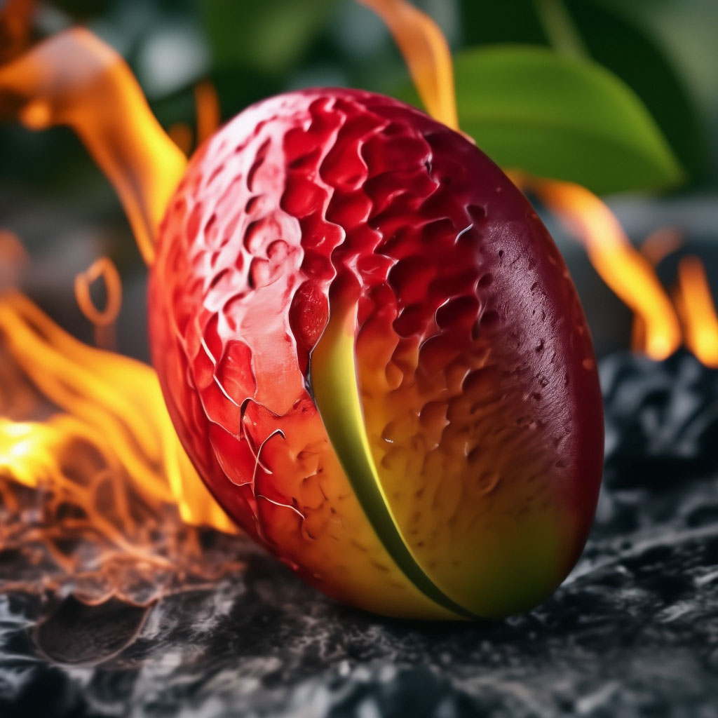"Red burning mango at the ends green lies in wasabi maximum quality ...