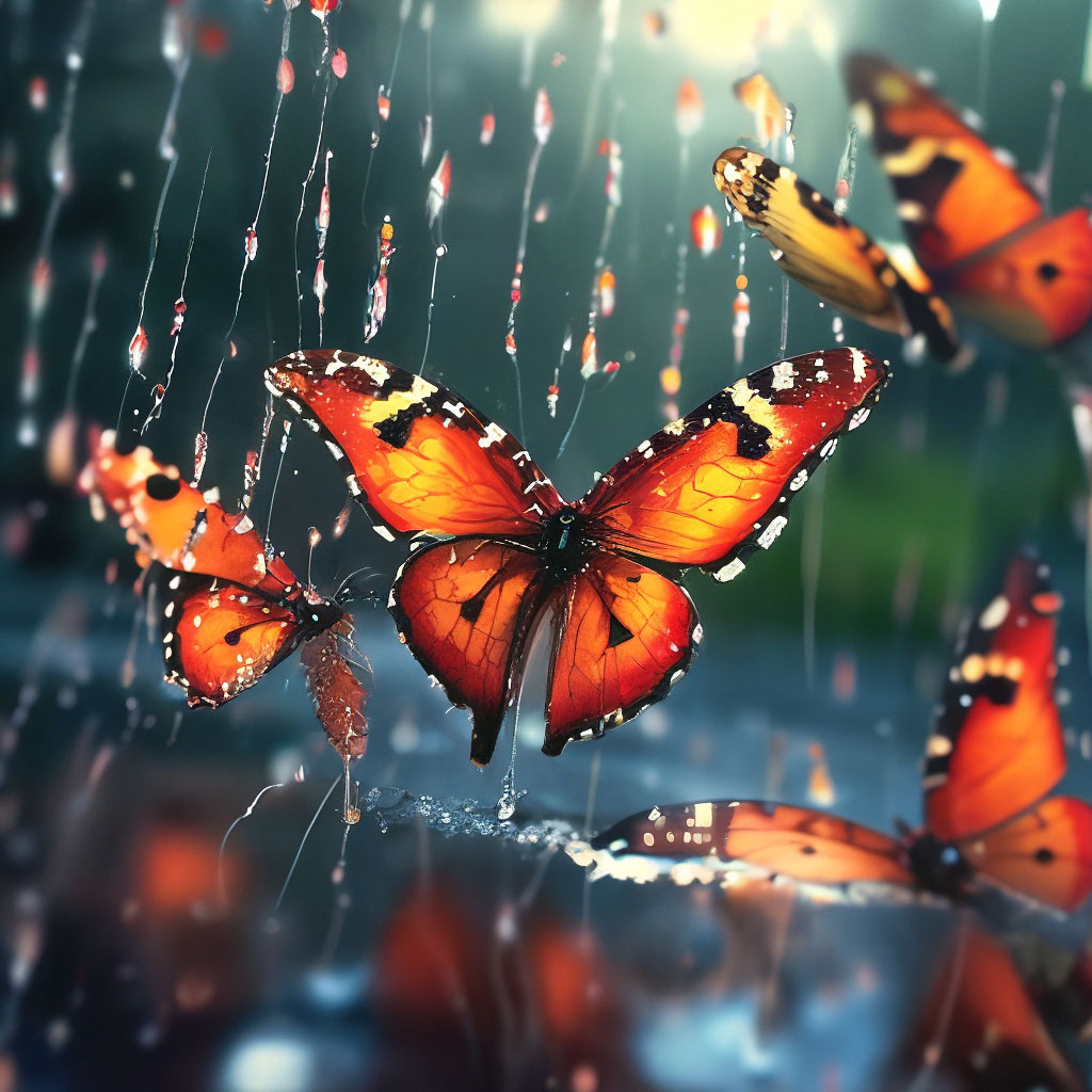 "Butterflies fly in the rain" — image created in Shedevrum