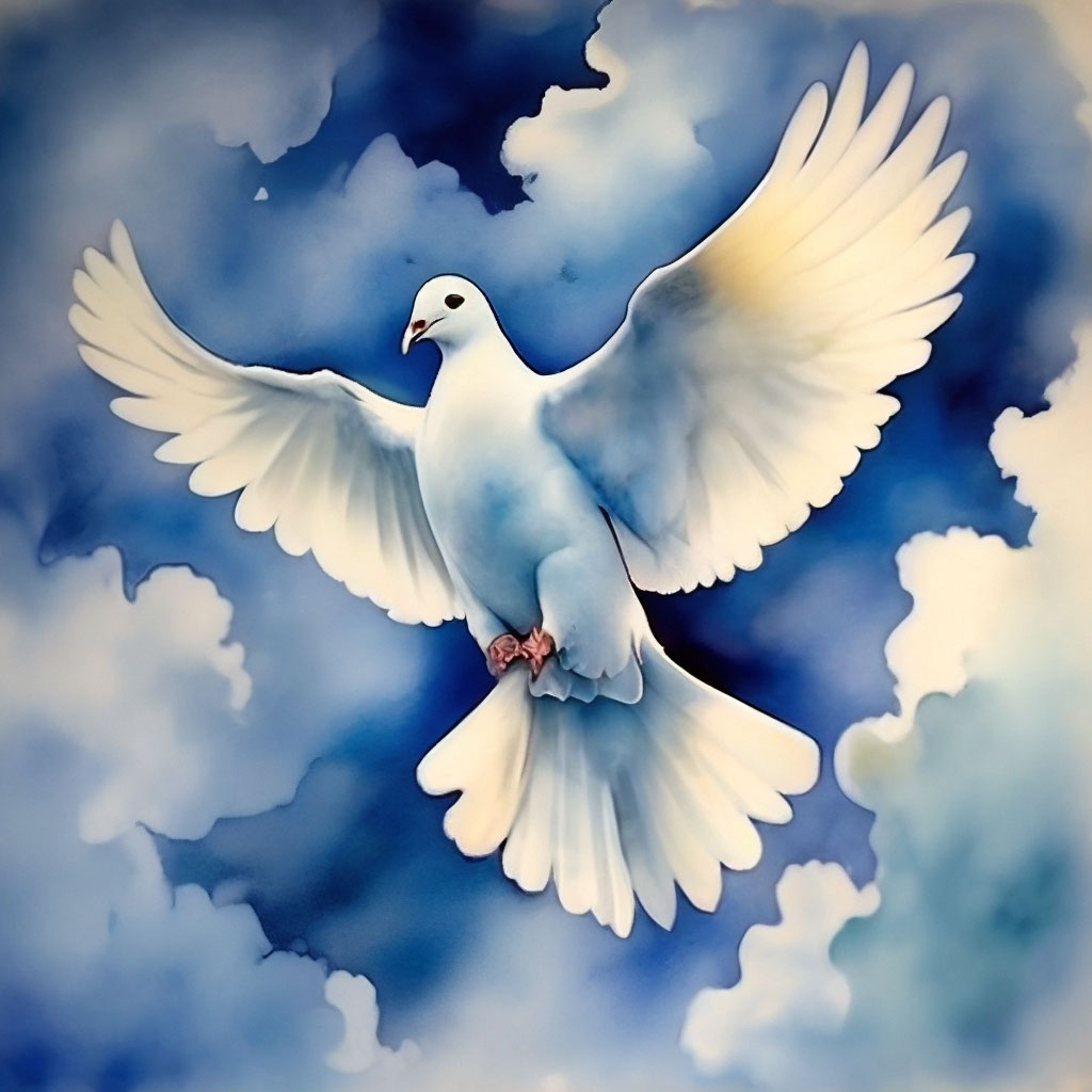 "Blue color, sky, clouds, dove, watercolor, a symbol of purity and ...
