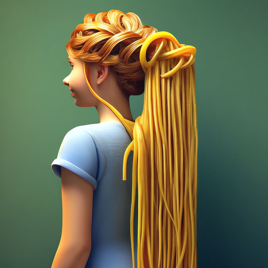 "Spaghetti day a girl with a braid braided from her hair in the form of ...