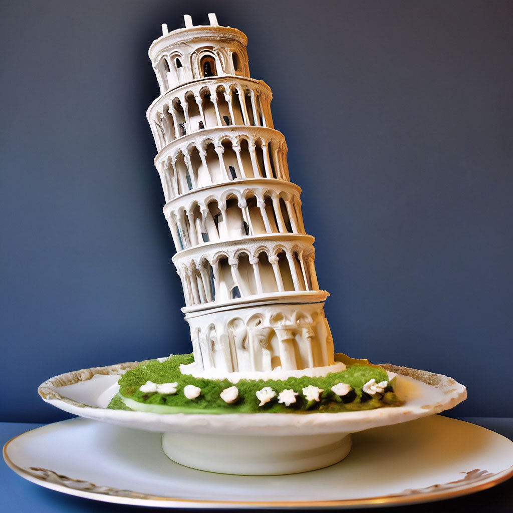 "Leaning Tower of Pisa cake, on a porcelain dish, with cream ...