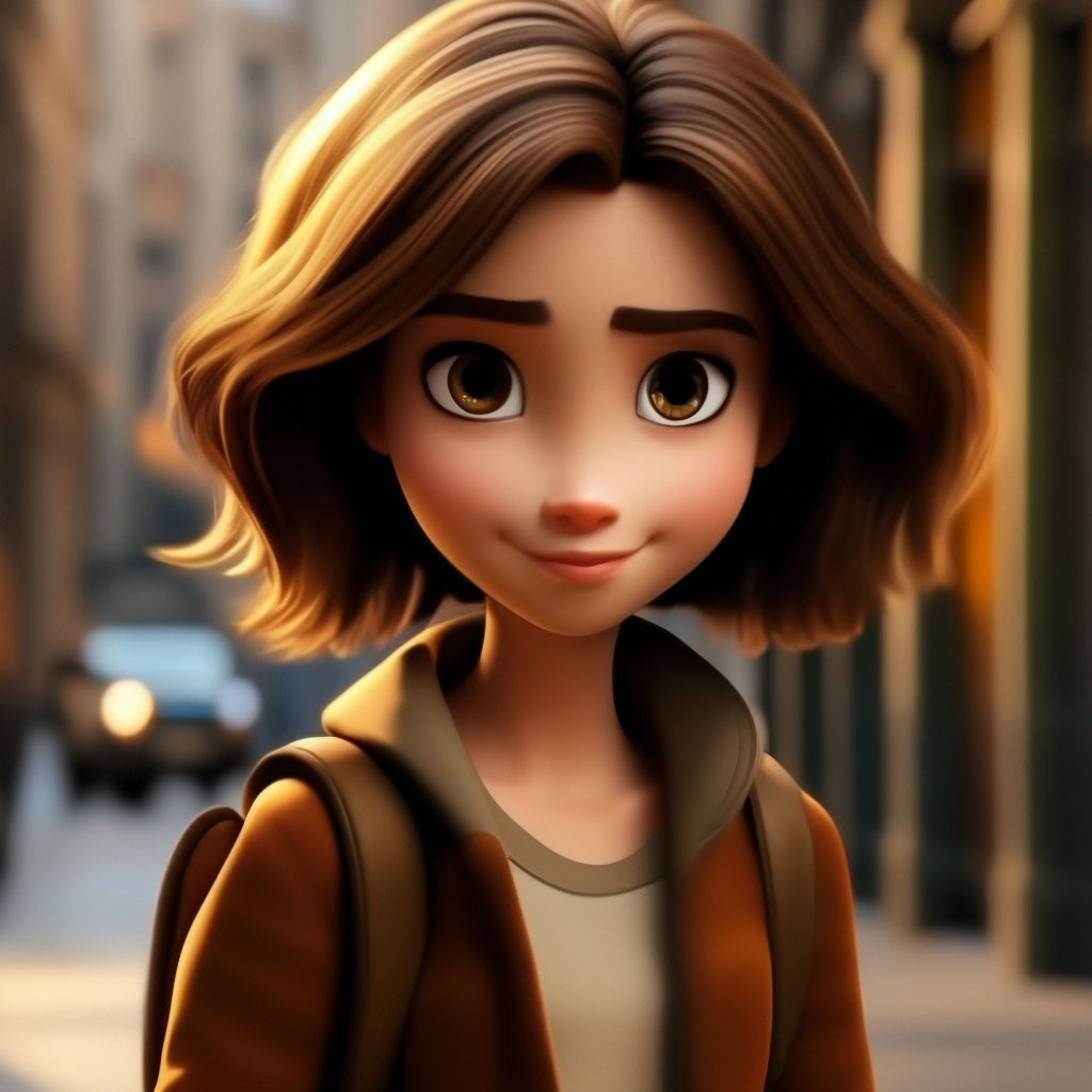 "Disney Pixar, girl, brown hair, bob haircut, holding a bag" — image ...