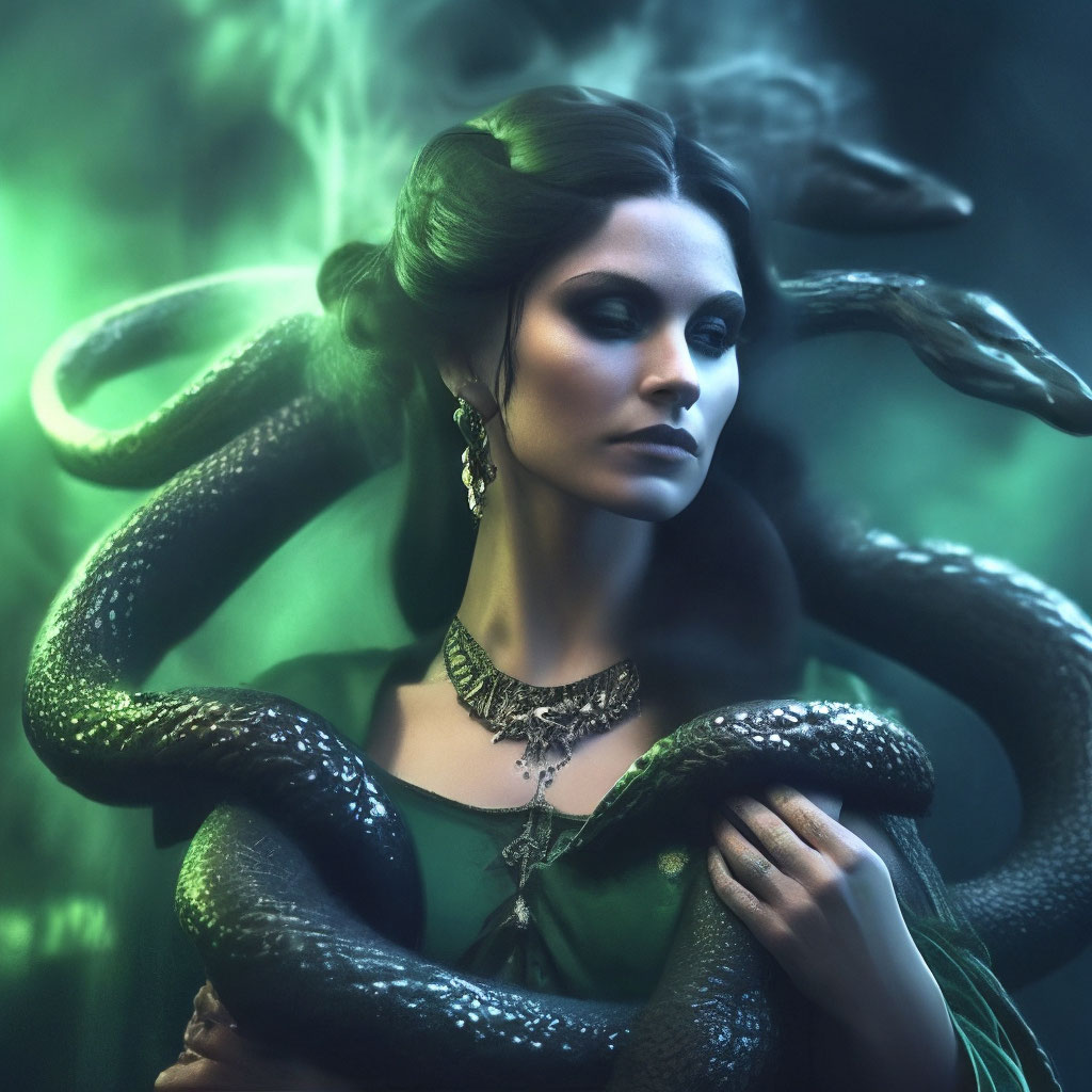 "Hecate is the goddess of night witchcraft. Snakes in the hair, night ...
