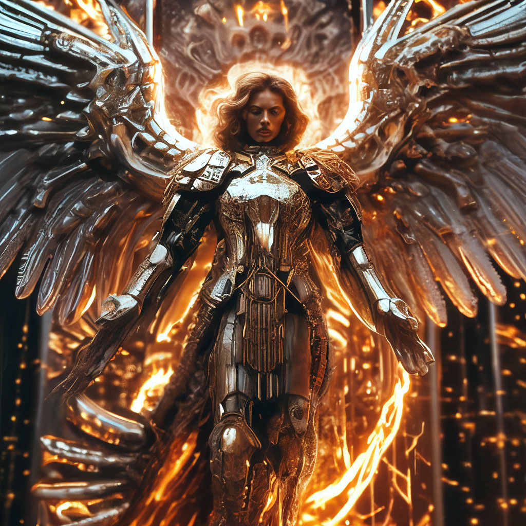 "Beautiful seraphim, celestial being, archangel, fiery wings ...
