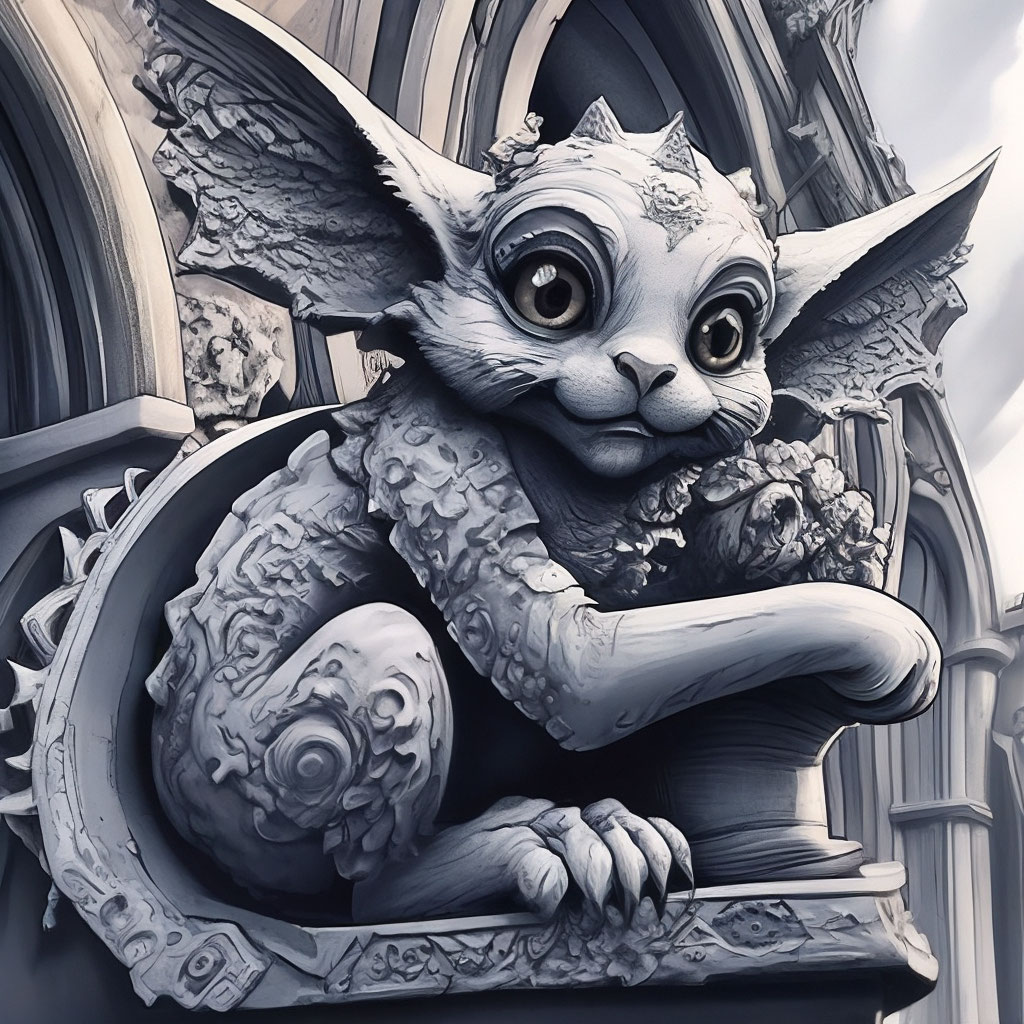 "@neurseti, gargoyle, small, cute, watercolor drawing, dark botanical ...
