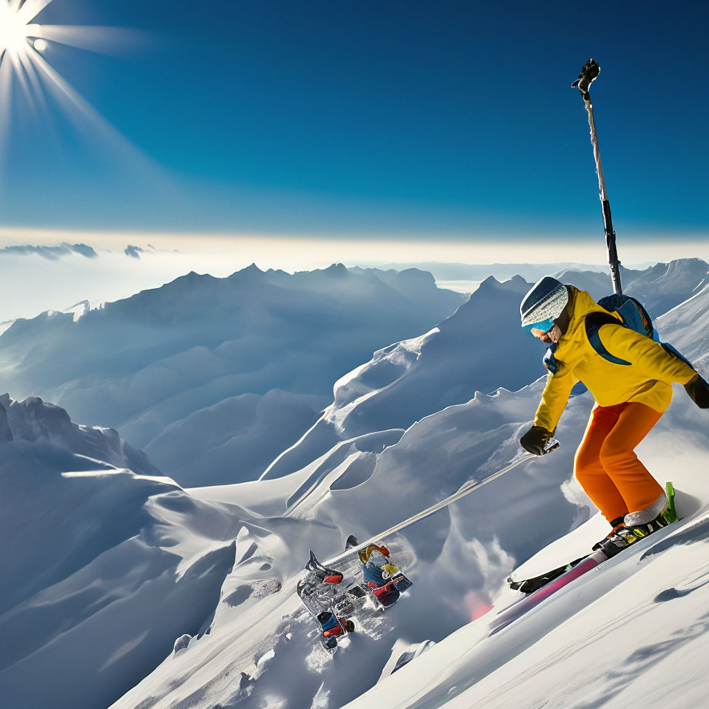 "Ski resort, top view, snow, mountains, sun, downhill skiing, ski ...