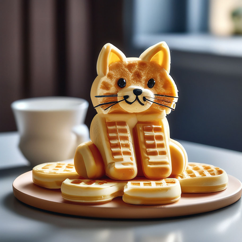 "Waffles in the form of a cat, light waffles in the form of a cat, home ...